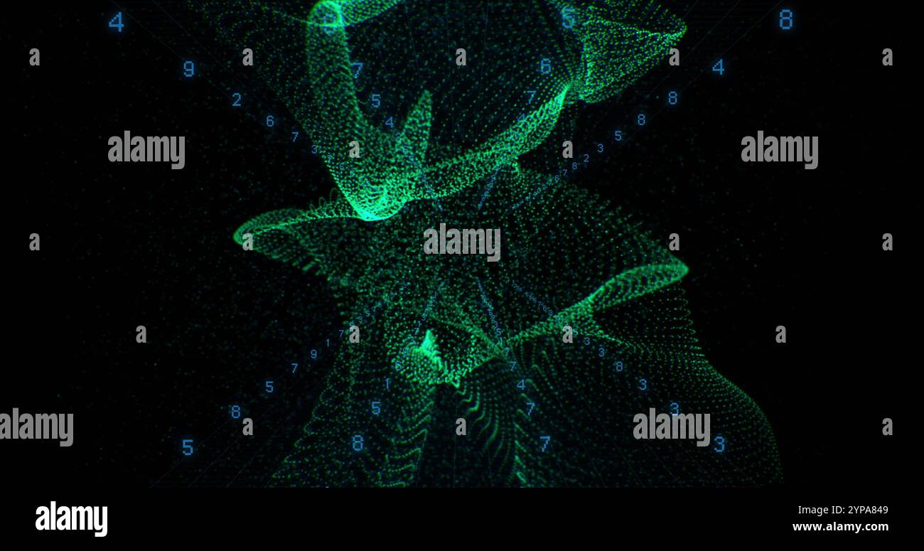 Image of light trails and data processing over black background Stock ...