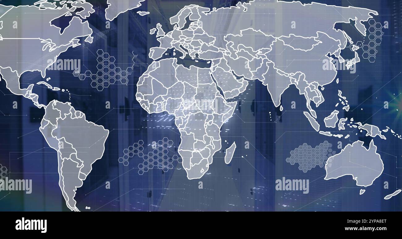 Image Of Binary Coding Data Processing And World Map Over Computer