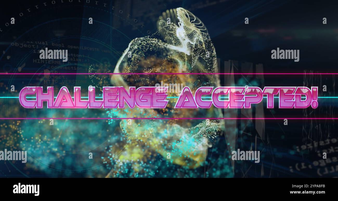 Image of challenge accepted text over neon lines and explosion Stock ...