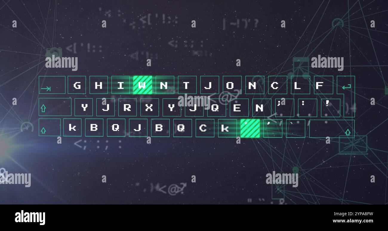 Image of computer keyboard over network and data processing Stock Photo - Alamy