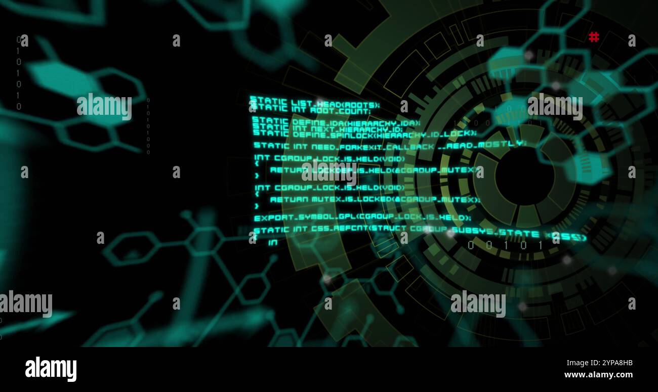 Image of processing data over circular scanner on black background Stock Photo - Alamy