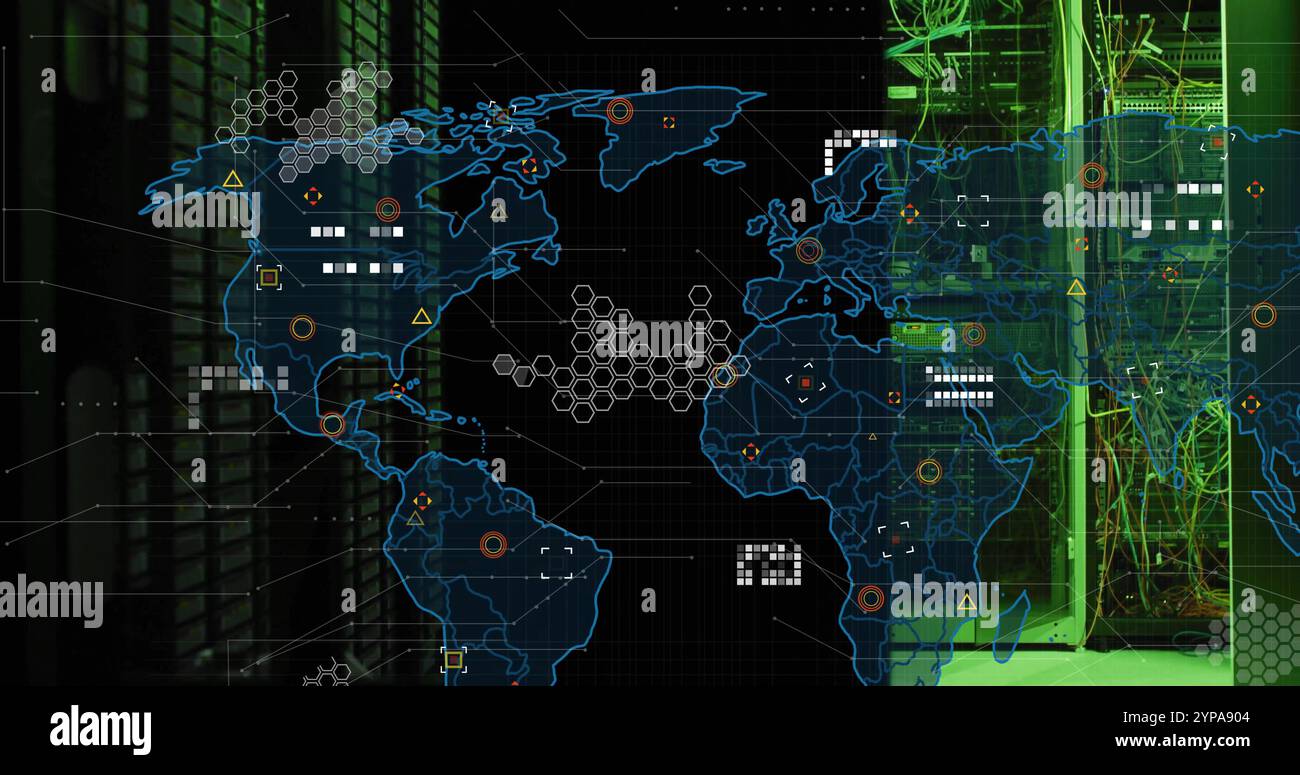 Image Of World Map And Digital Data Processing Over Computer Servers