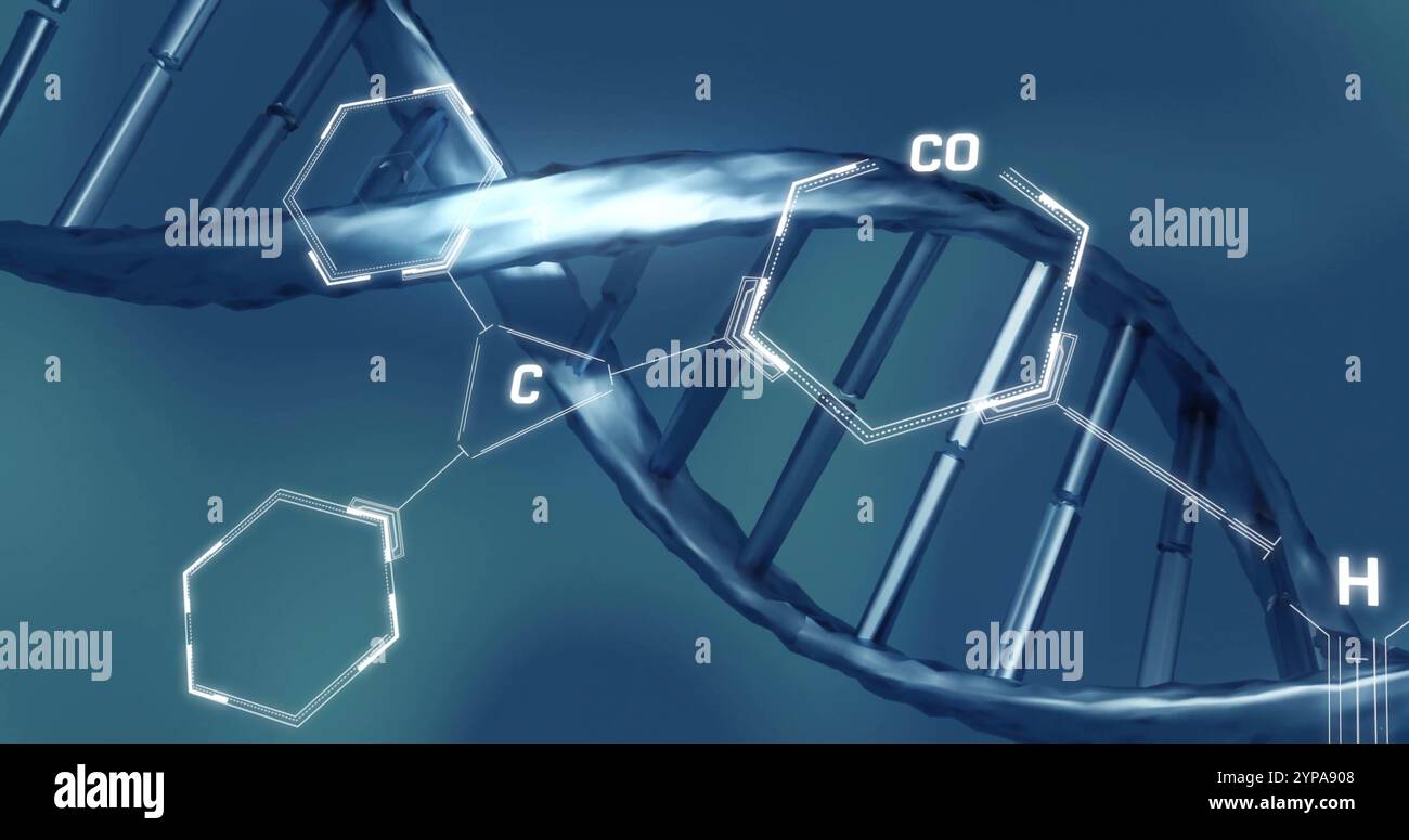 Image of scientific data processing over dna strand spinning Stock Photo - Alamy