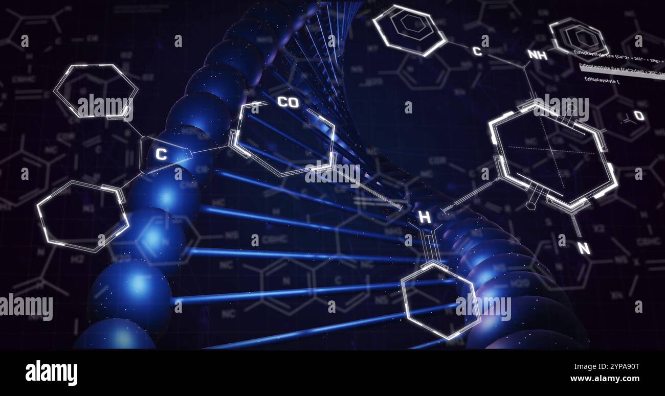 Image of scientific data processing over dna strand spinning Stock Photo - Alamy