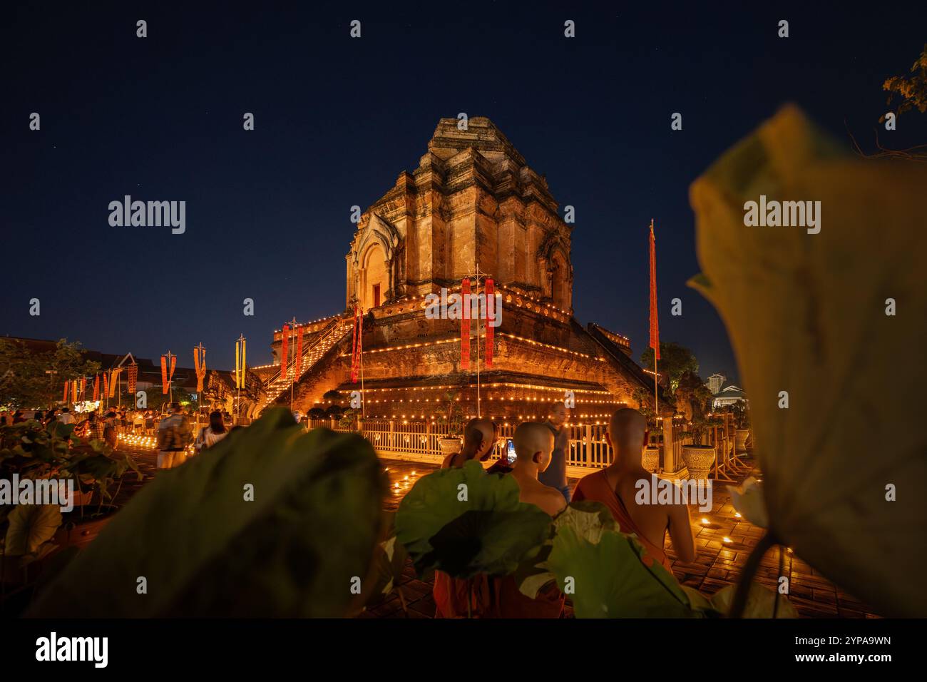 Loy Krathong festival at Chedi Luang temple ancient collapse pagoda ...