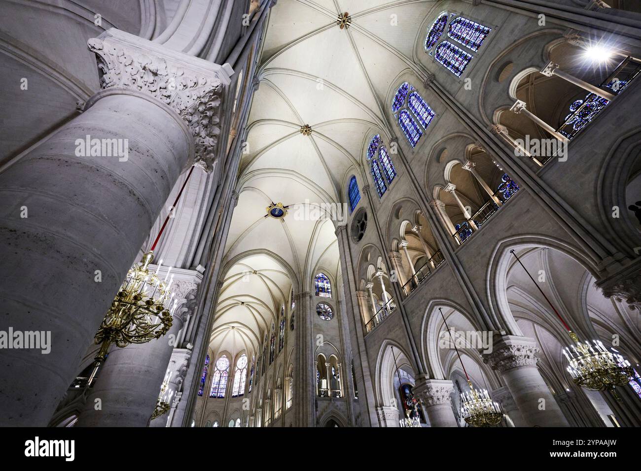 The nave of Notre-Dame de Paris cathedral is seen while French ...