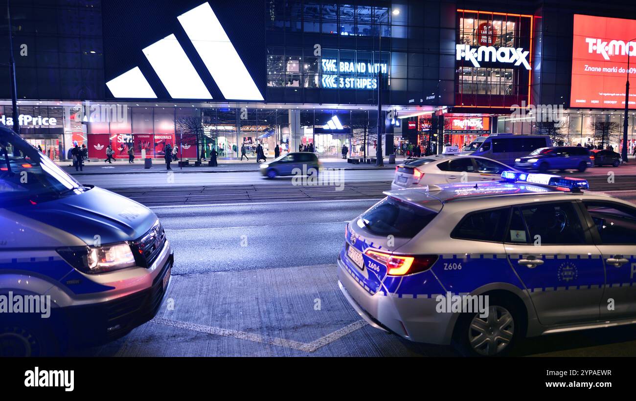 Warsaw, Poland. 22 November 2024. Police car on patrol with blue lights ...