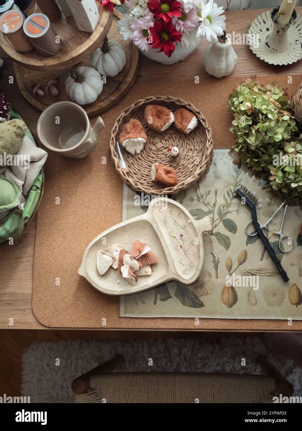 Flat Lay of Craft Table with Tools and Materials for Teddy Toy Making ...
