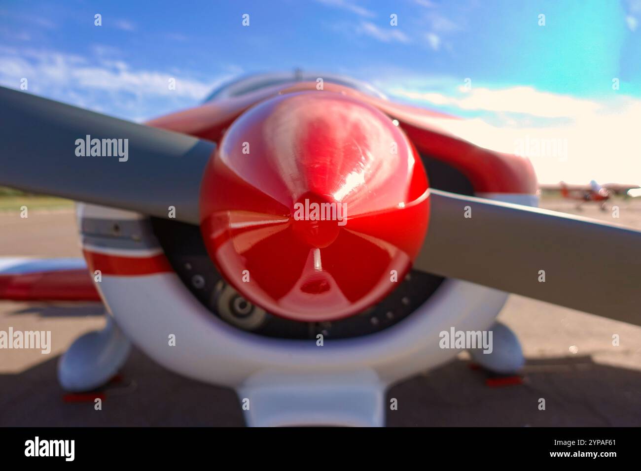 The front of the aircraft close-up. Propeller attachment point Stock ...