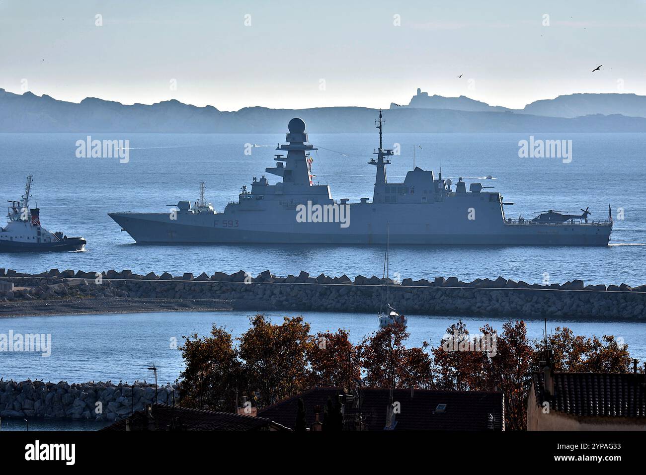 Marseille, France. 28th Nov, 2024. View of the guided-missile frigate ...