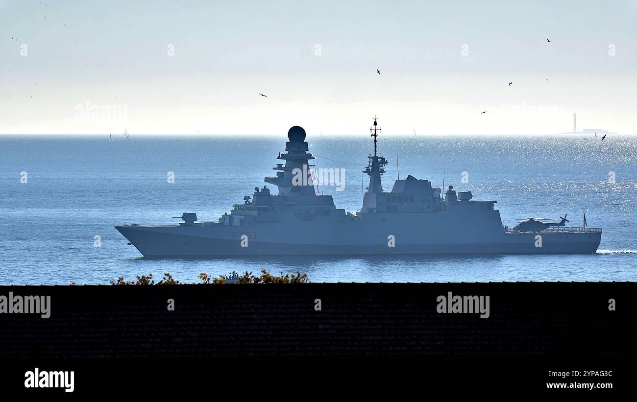 Marseille, France. 28th Nov, 2024. View of the guided-missile frigate ...