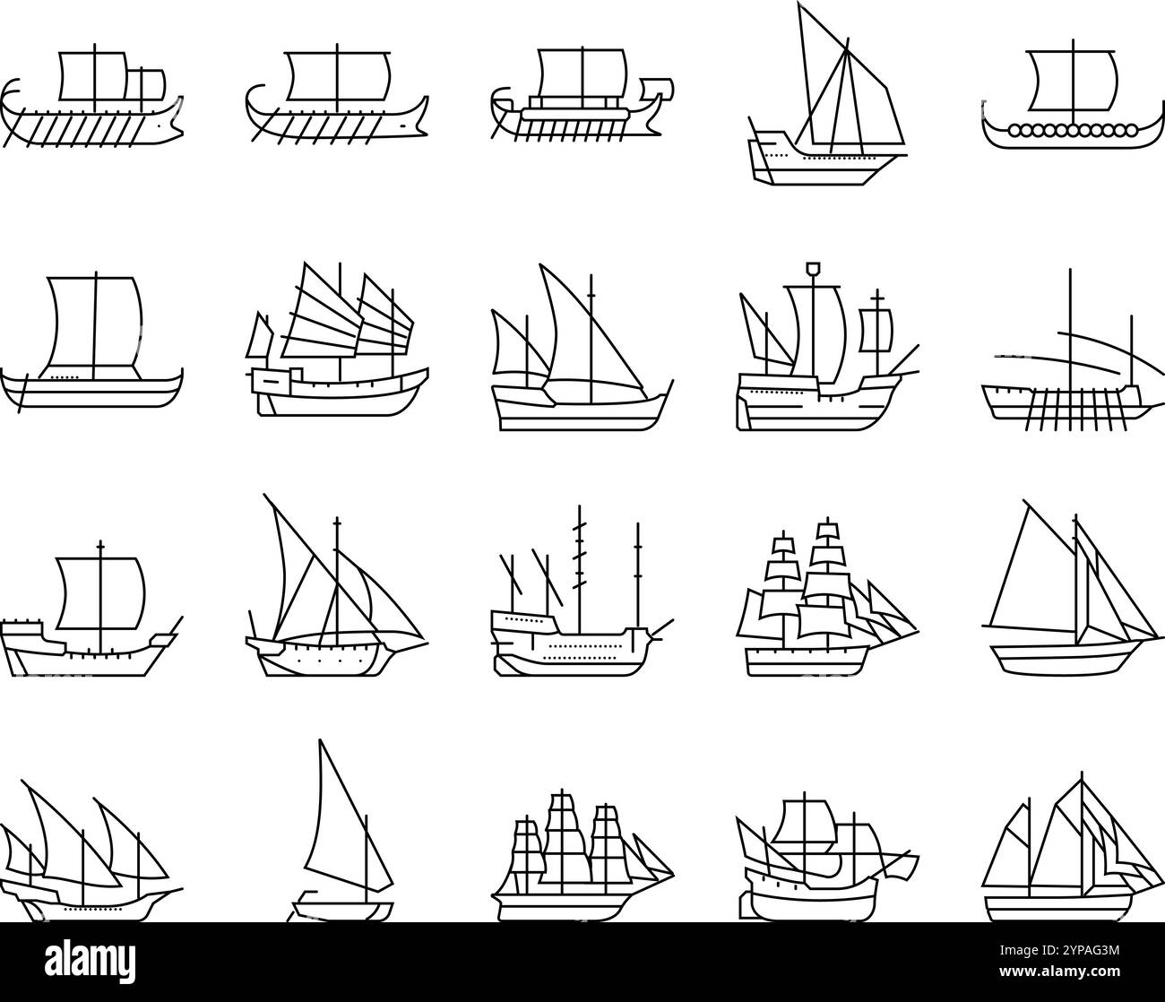 ancient ship maritime vessel icons set vector Stock Vector Image & Art ...