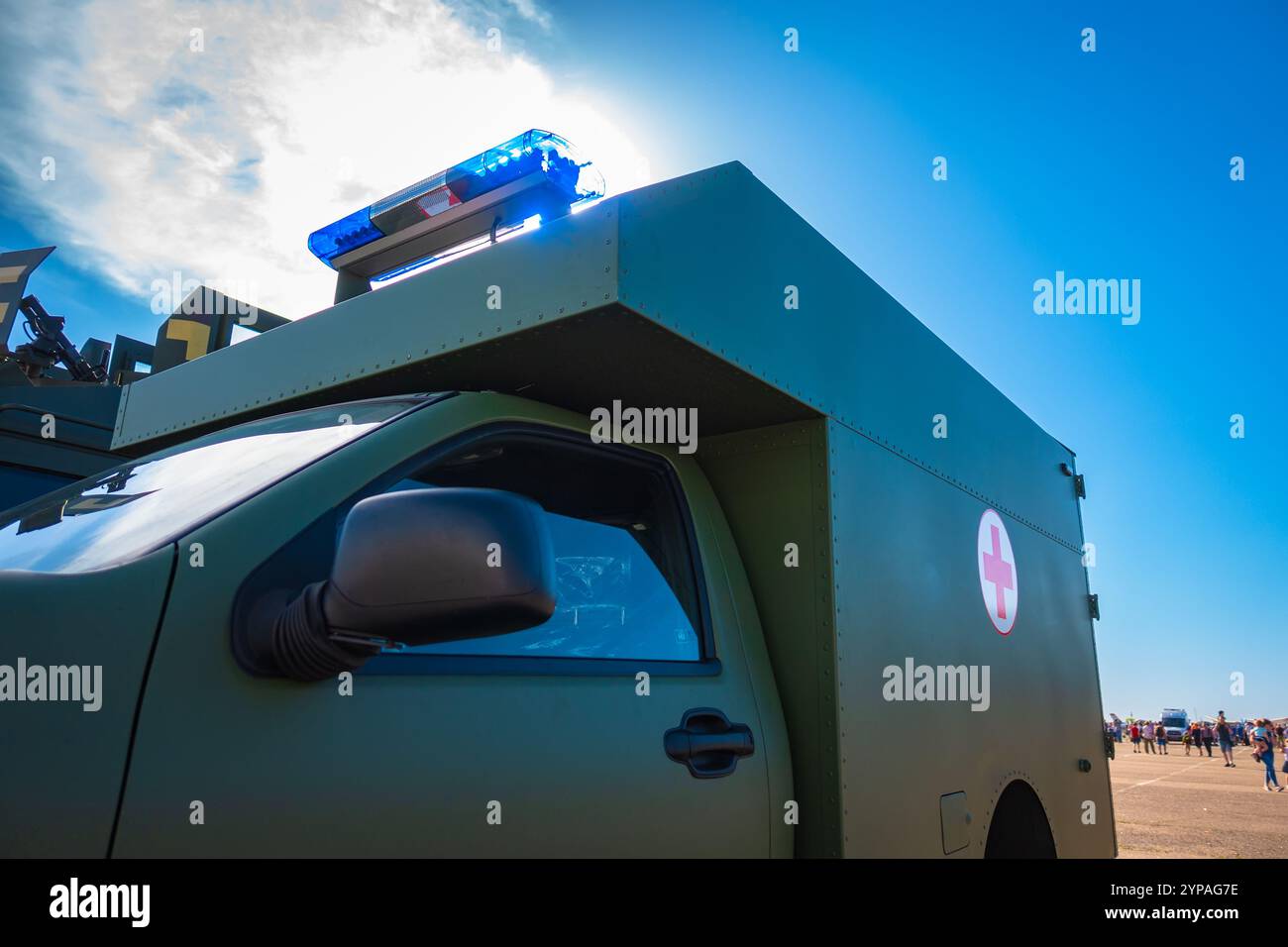 Armored ambulance car of green color Stock Photo - Alamy