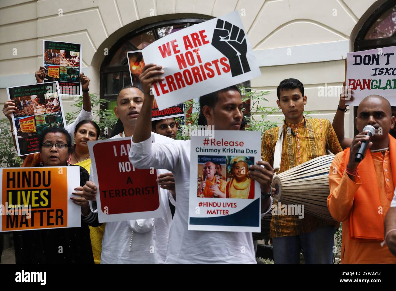 Protest againt the arrest of a Hindu priest, in Kolkata, India ISKCON ...