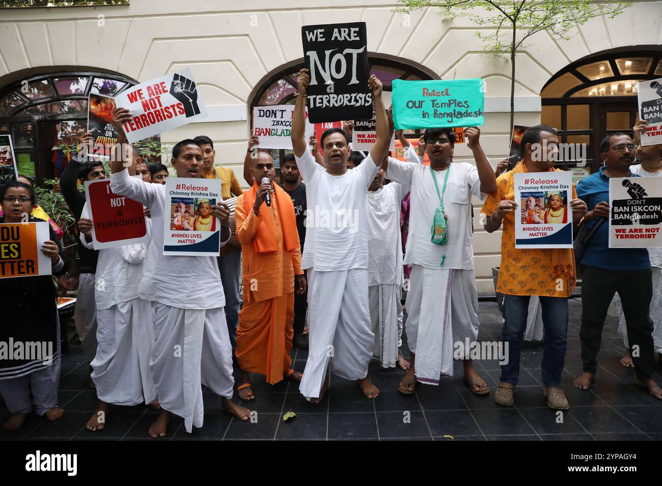 Protest againt the arrest of a Hindu priest, in Kolkata, India ISKCON ...