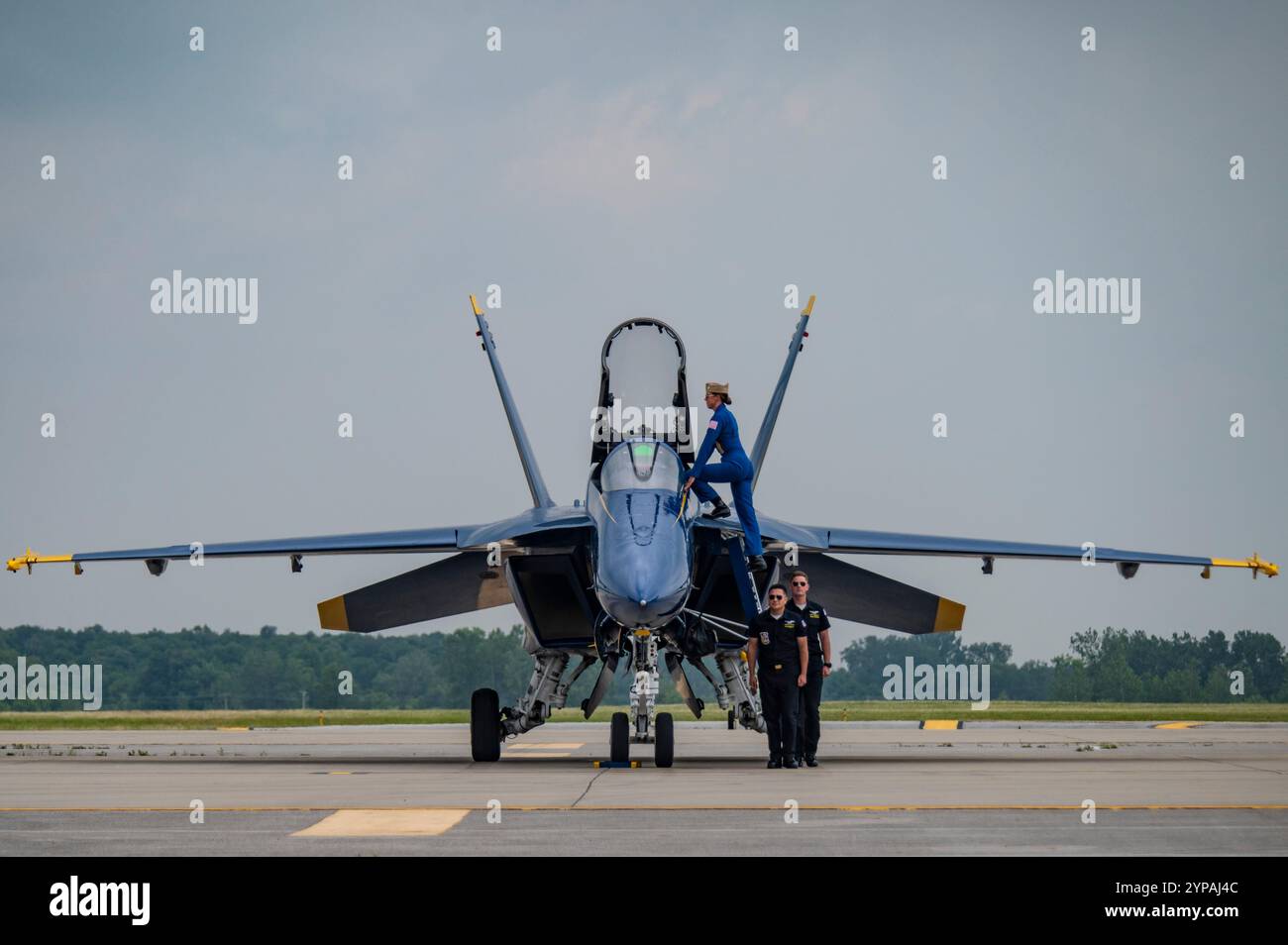 U.S. Navy Lt. Amanda Lee, a pilot for the Blue Angels, departs an F/A ...