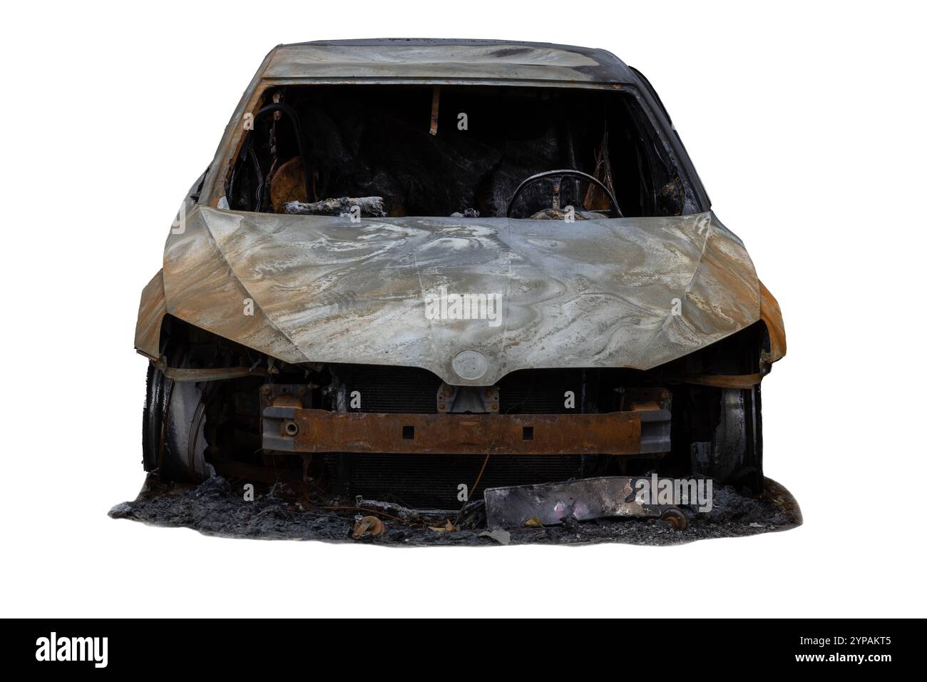 Burned Out Car Wreck on White Background Stock Photo - Alamy