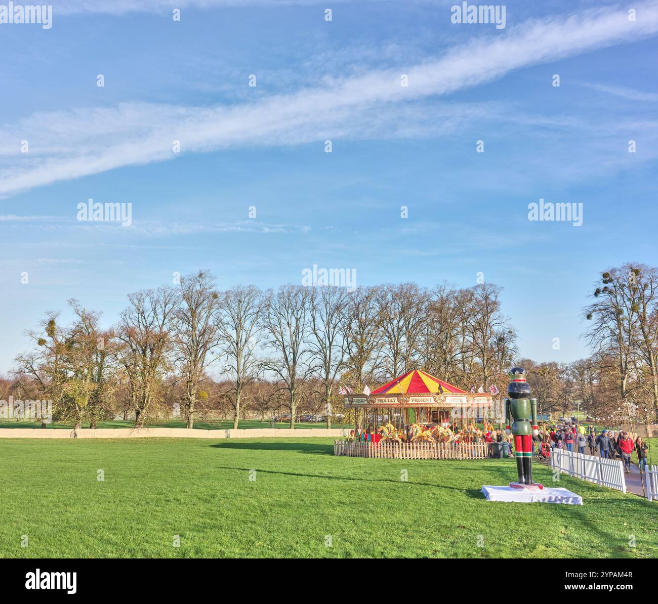 Carousel at the christmas fair, Burghley House, Stamford, England ...