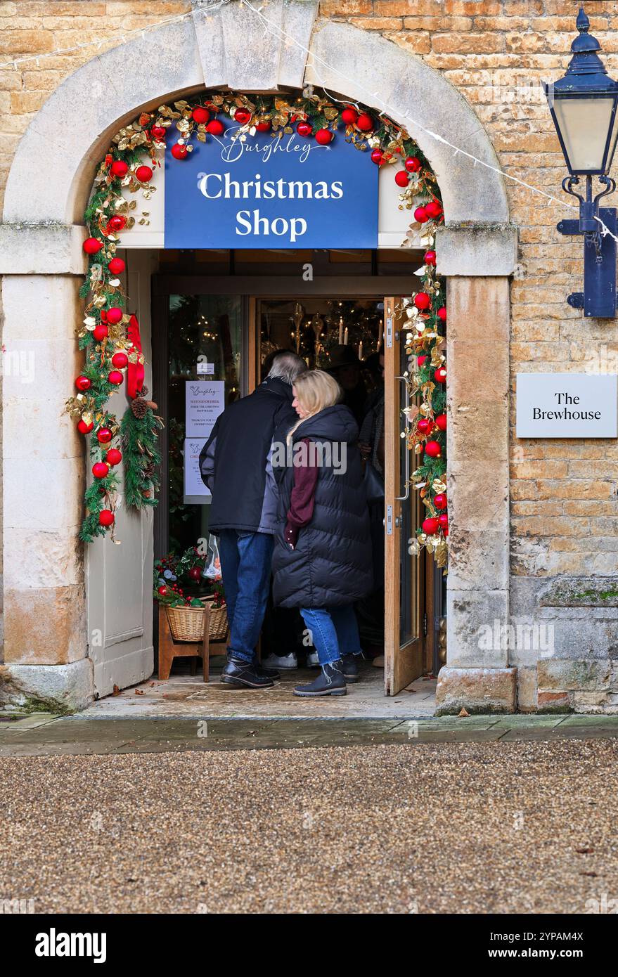 Christmas shop at the christmas fair, Burghley House, Stamford, England ...
