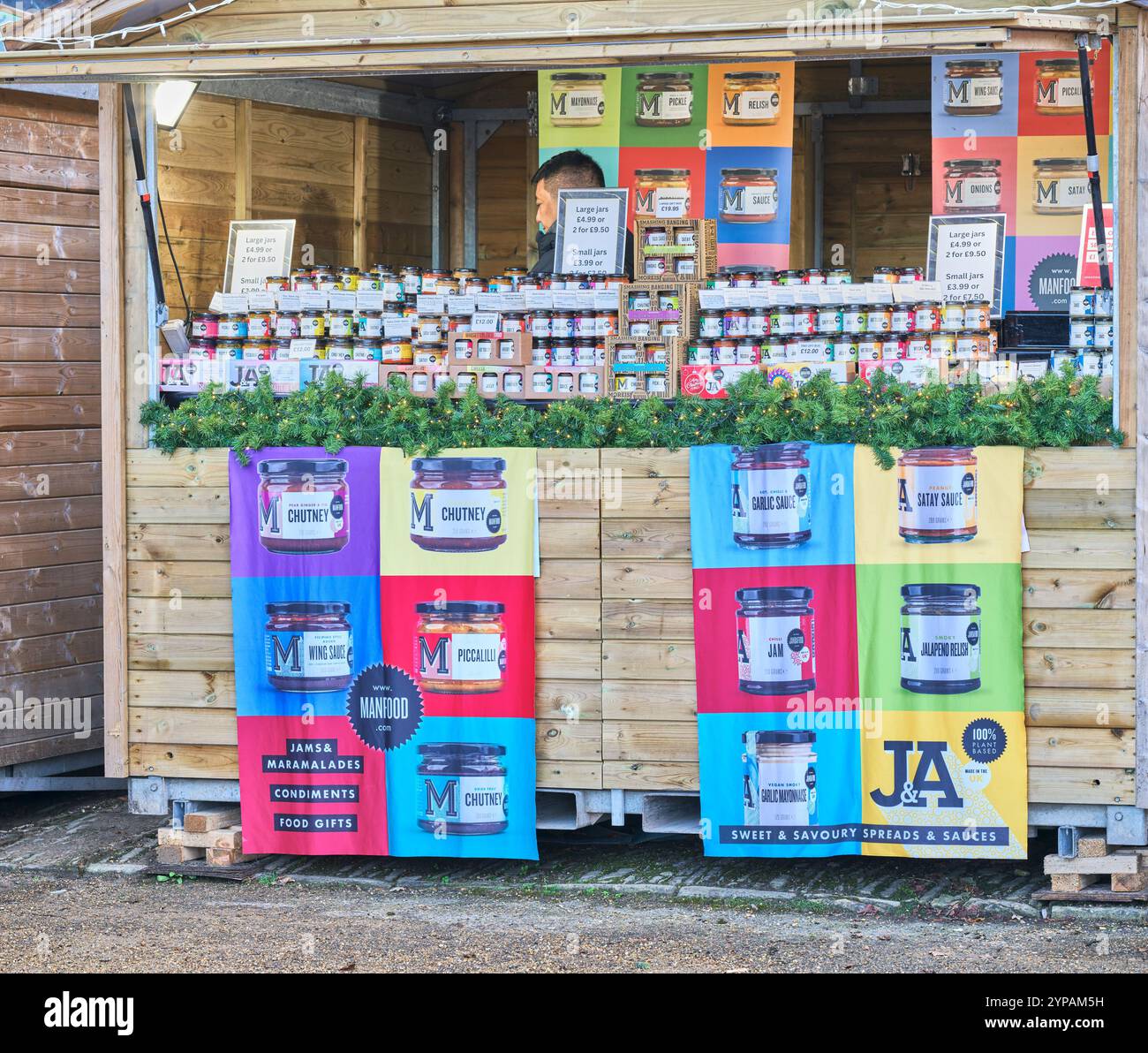 Festive food stall at the christmas fair, Burghley House, Stamford ...