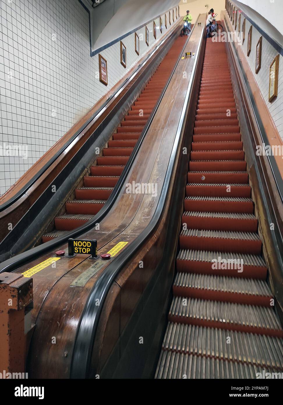 old wooden escalator in the Sint-Annatunnel, crossing under the Scheldt ...