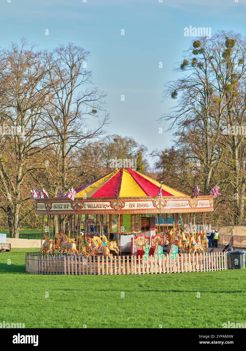 Carousel at the christmas fair, Burghley House, Stamford, England ...