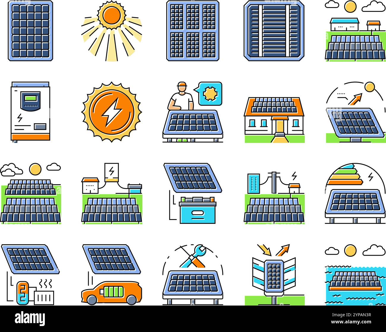 Solar power plant at sunset Stock Vector Images - Alamy