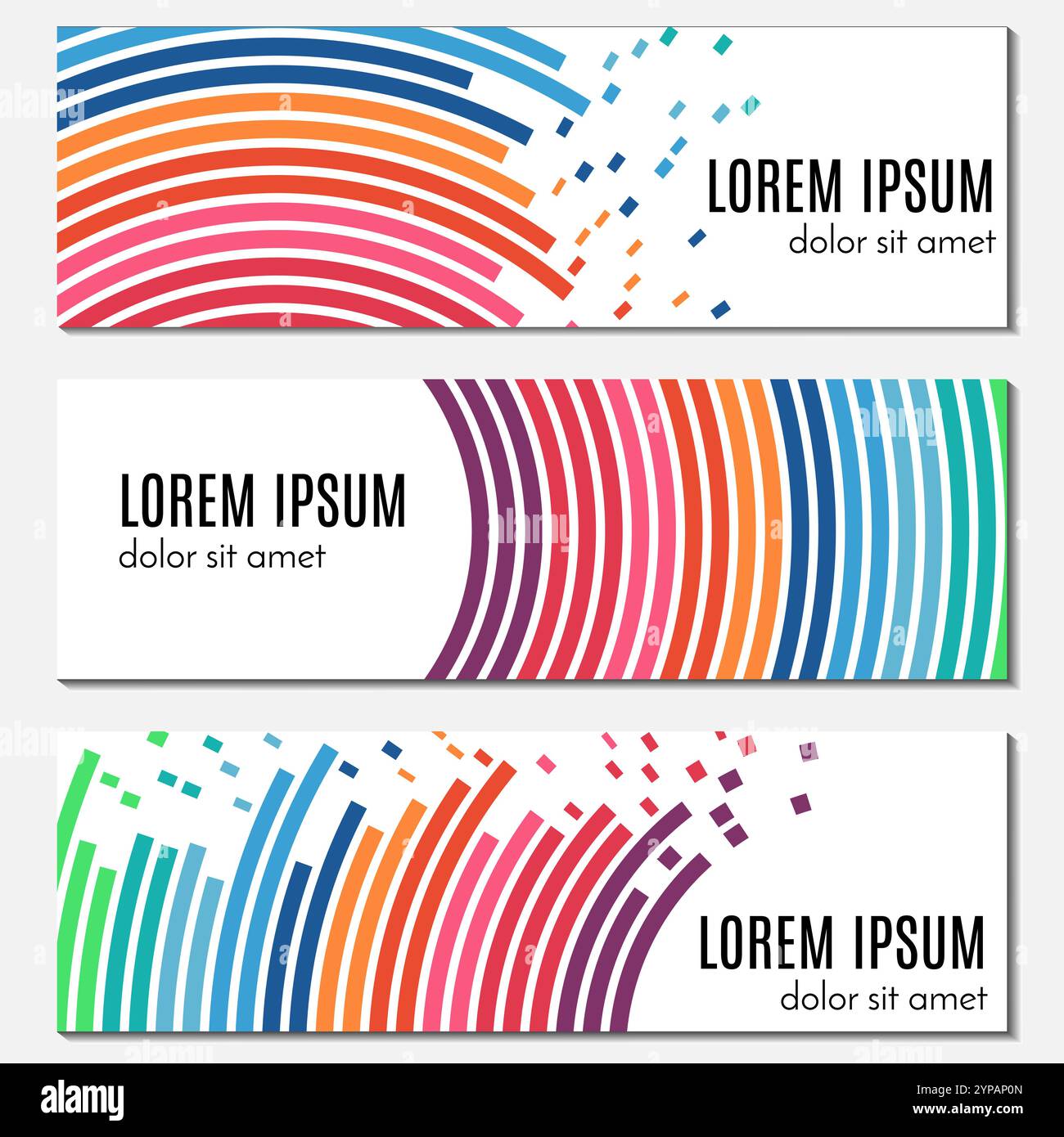Set of colorful abstract header banners with curved lines and flying ...