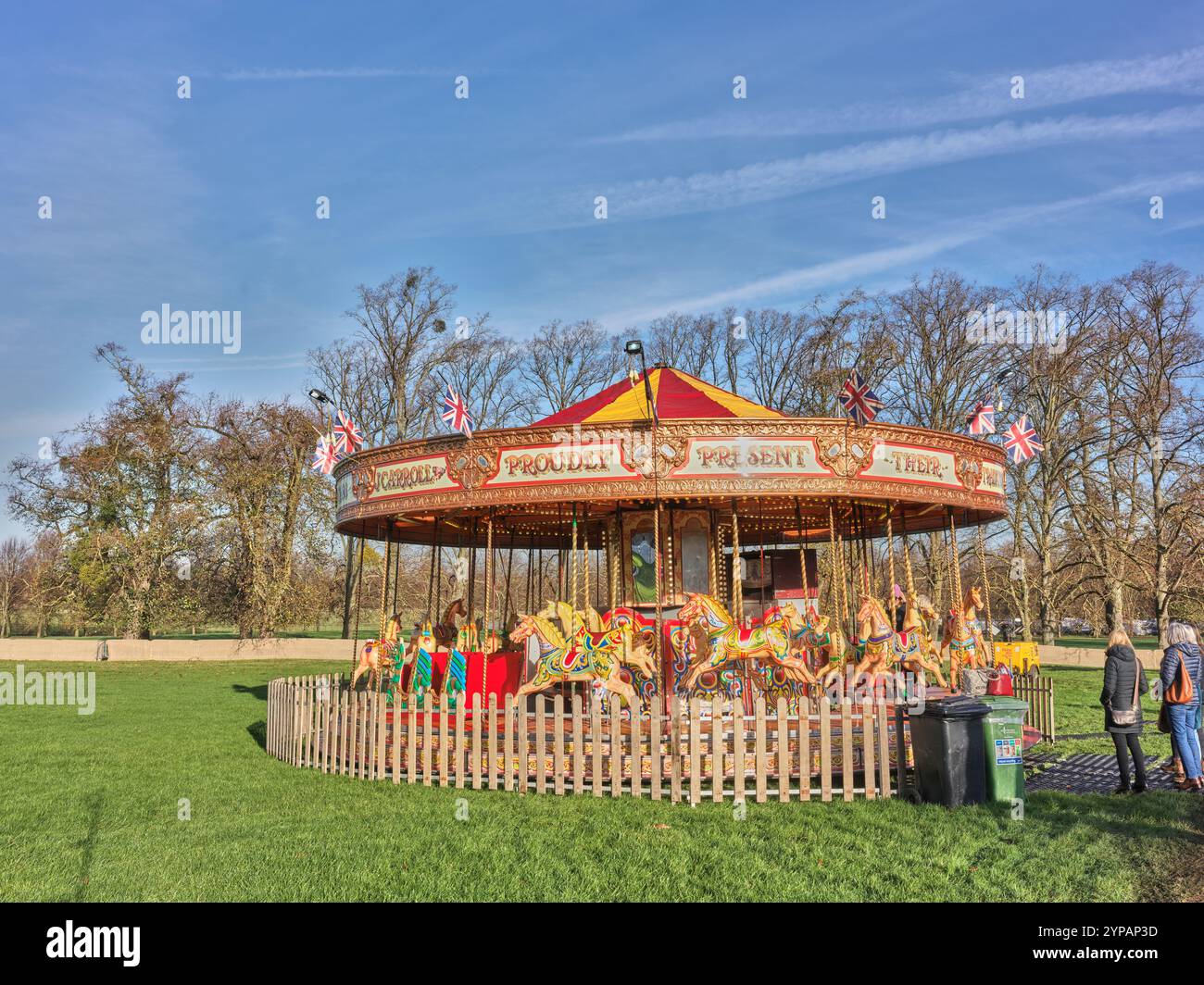 Carousel at the christmas fair, Burghley House, Stamford, England ...