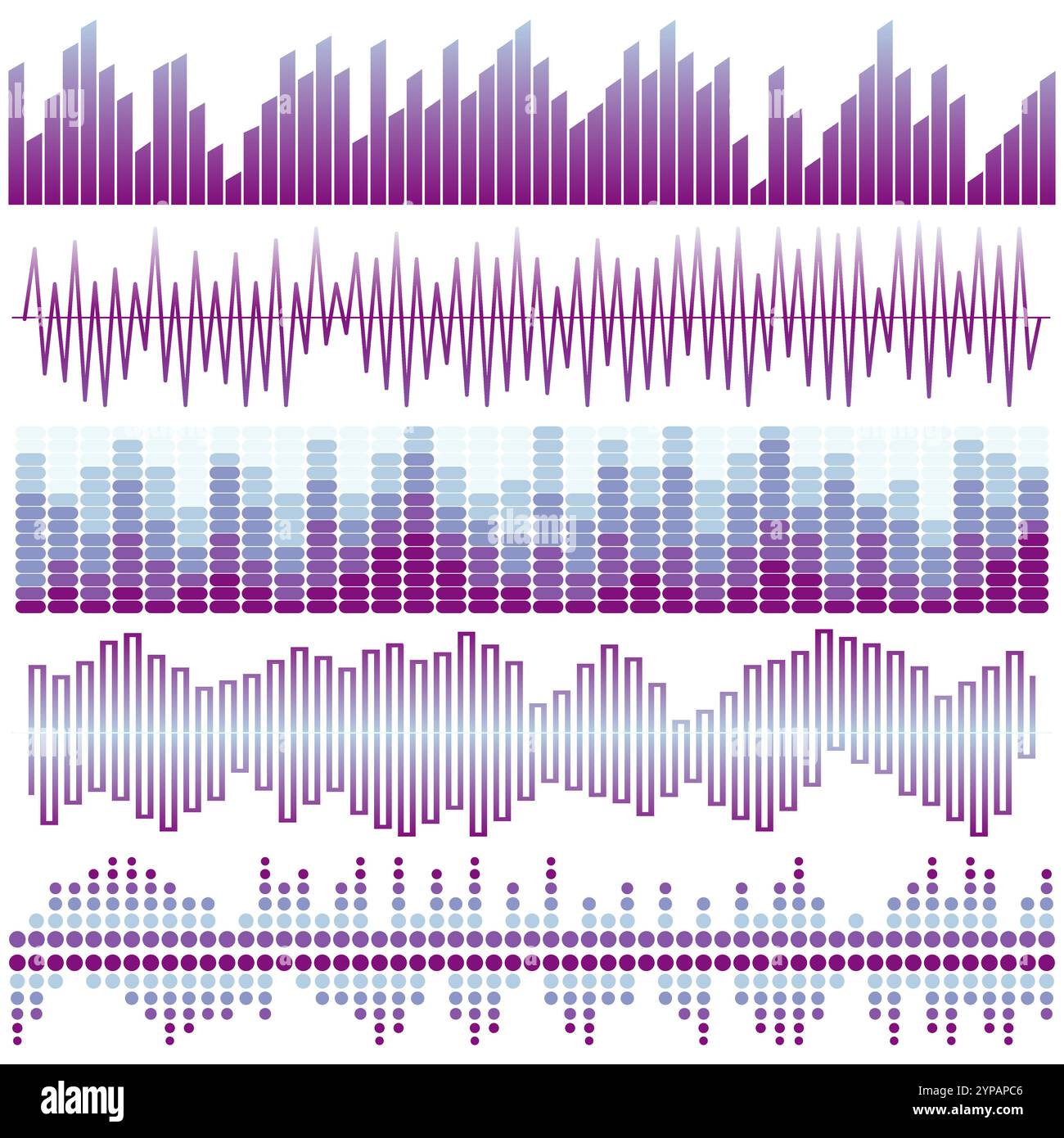 Vector set of purple sound waves. Audio equalizer. Sound & audio waves ...