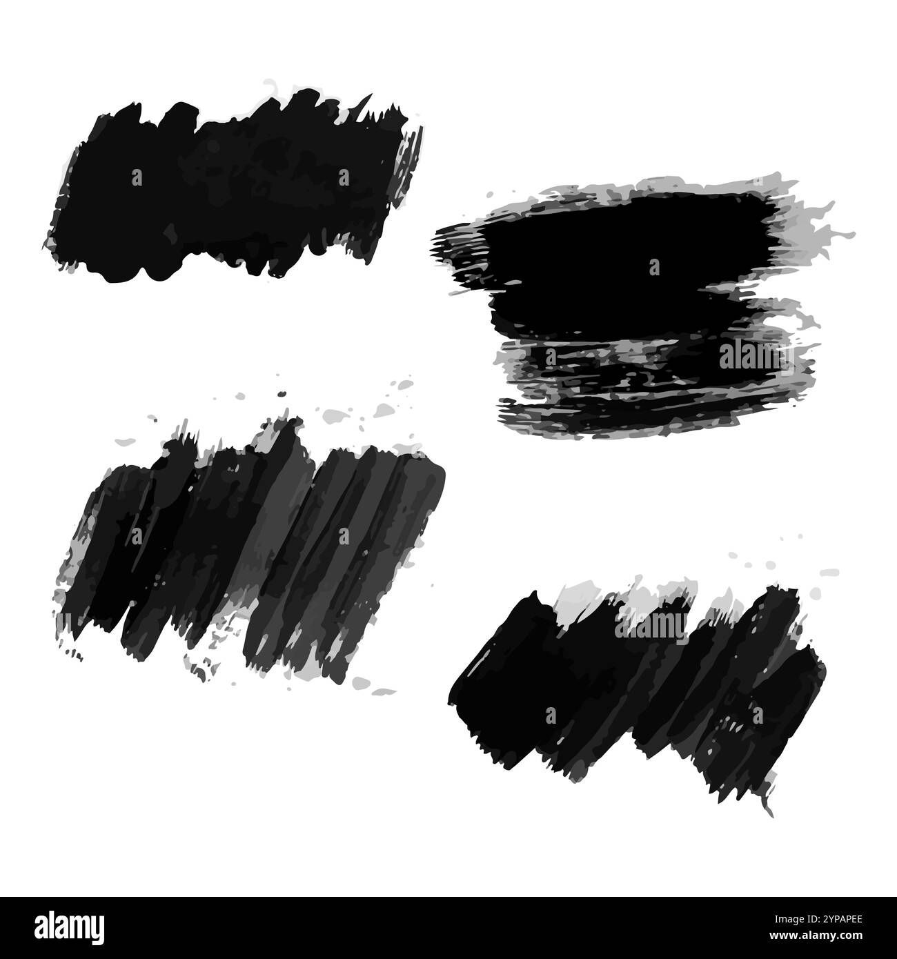 Set of four black hand drawn ink stains. Ink spots isolated on white ...