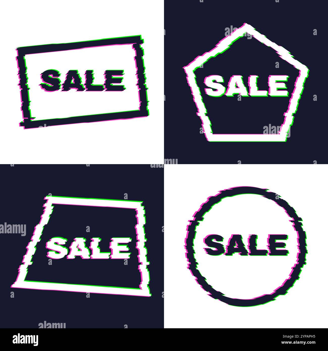 Set of four distorted glitch sale banners with error effect on the ...