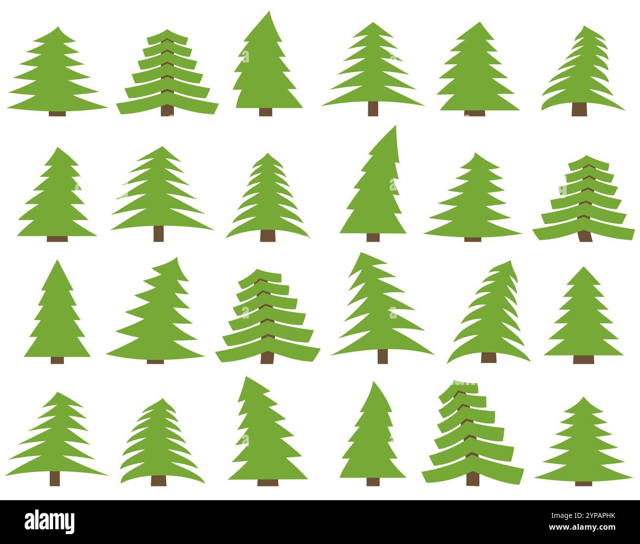 Set of twenty four green pines on a white background. Vector ...