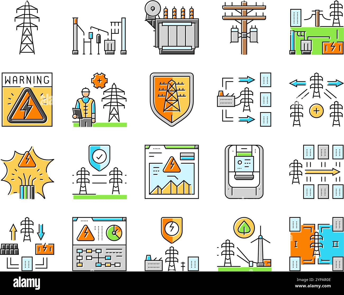 electric grid energy power icons set vector Stock Vector Image & Art ...