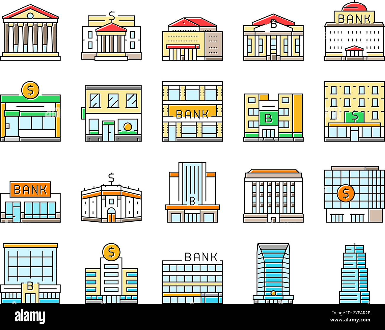 bank building money business icons set vector Stock Vector Image & Art ...