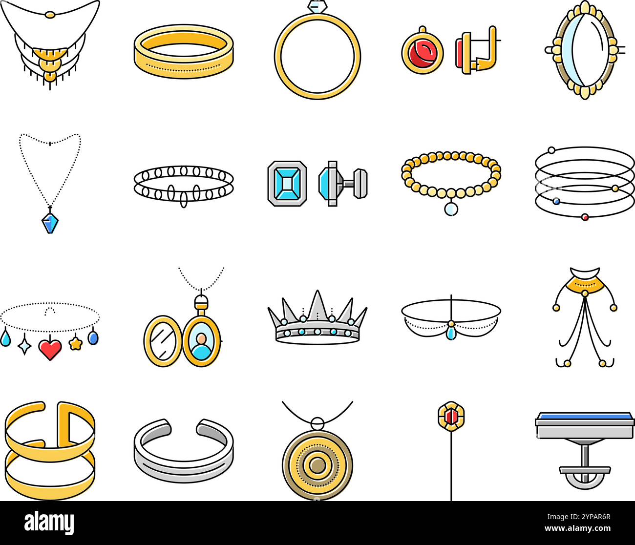 jewelry ring gold necklace icons set vector Stock Vector Image & Art ...