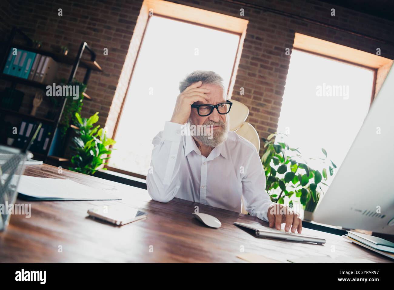 Photo of stressed depressed tired man financier banker dressed shirt ...