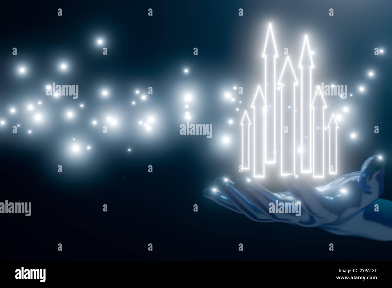 Hand holding glowing arrows pointing up. 3d rendering Stock Photo - Alamy