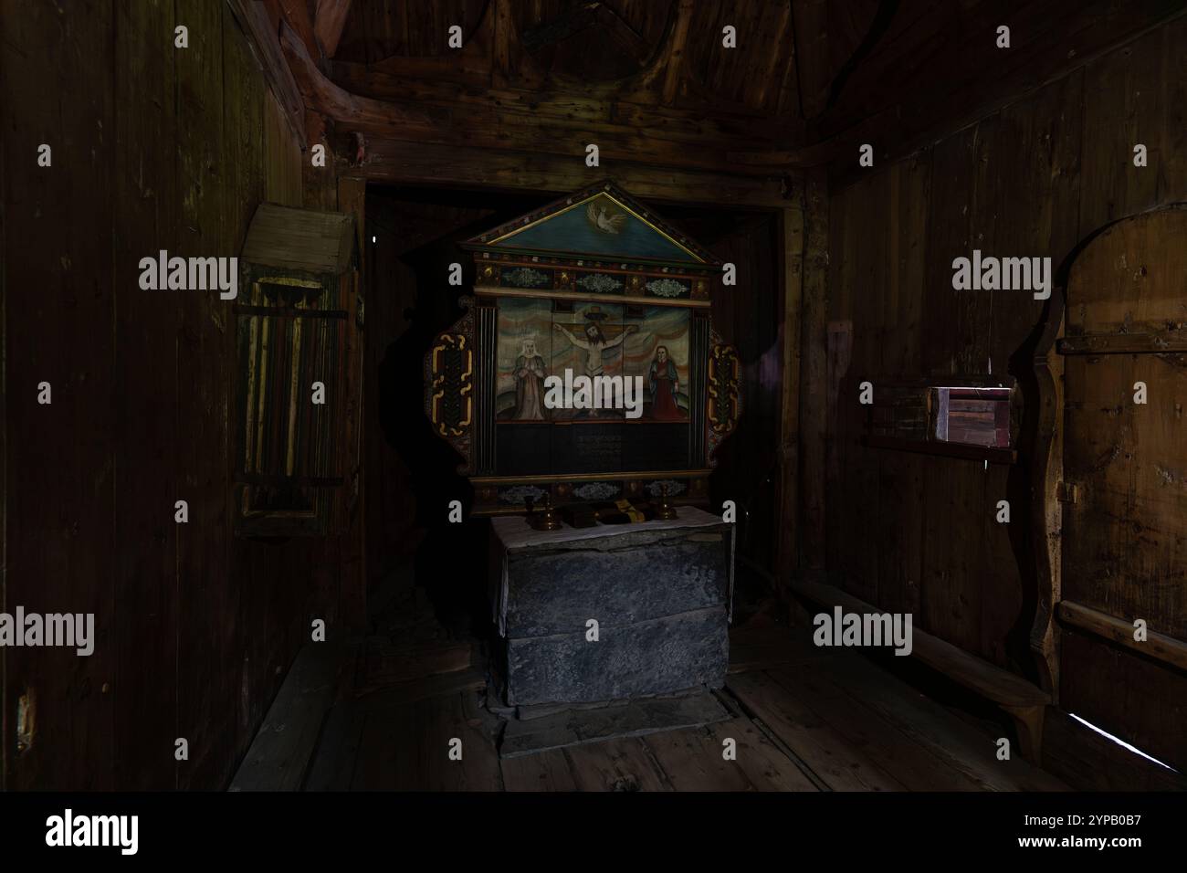 An altar dedicated to Saint Andrew inside the Borgund Stave Church in ...