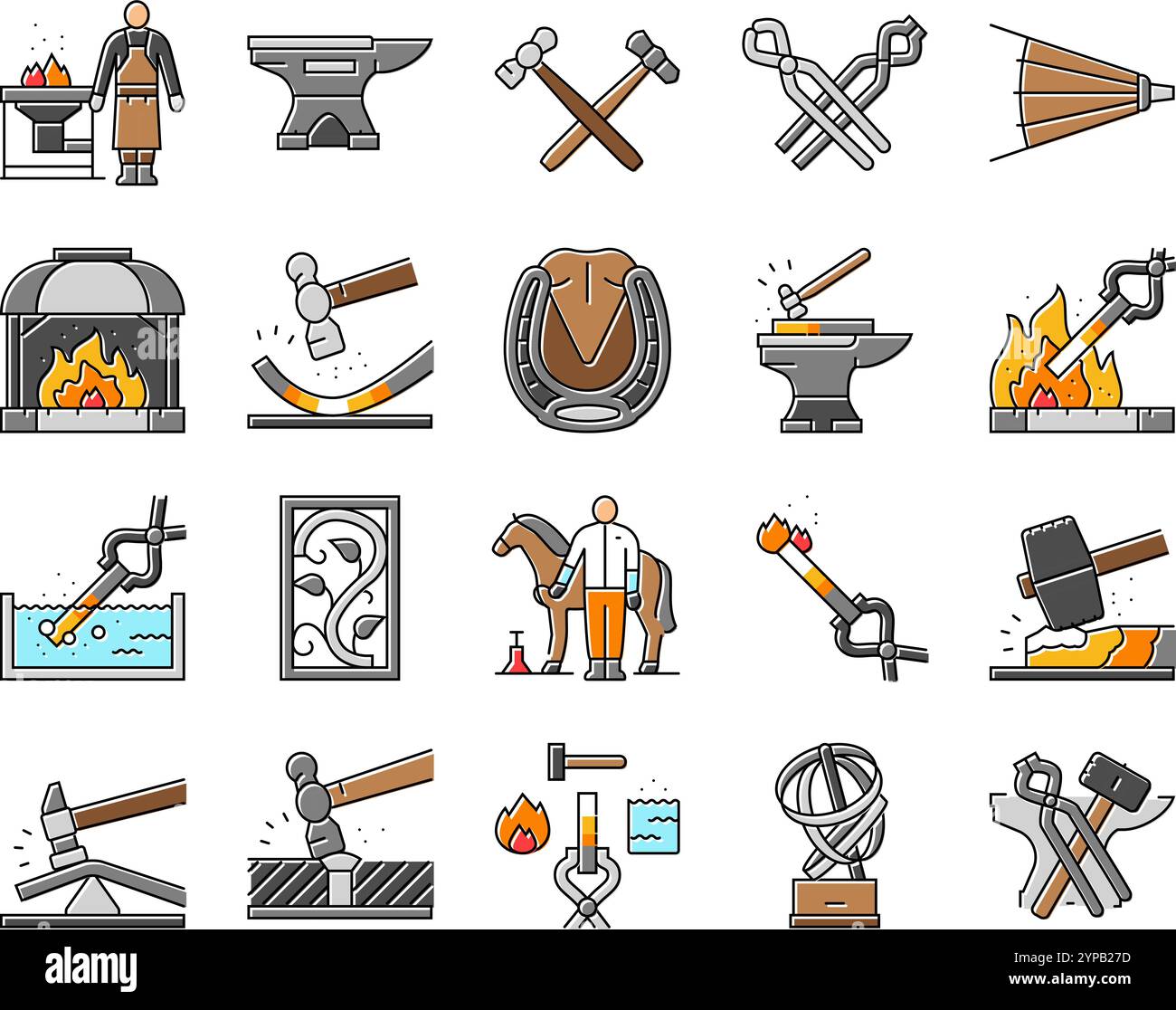 blacksmith forge anvil hammer icons set vector Stock Vector Image & Art ...