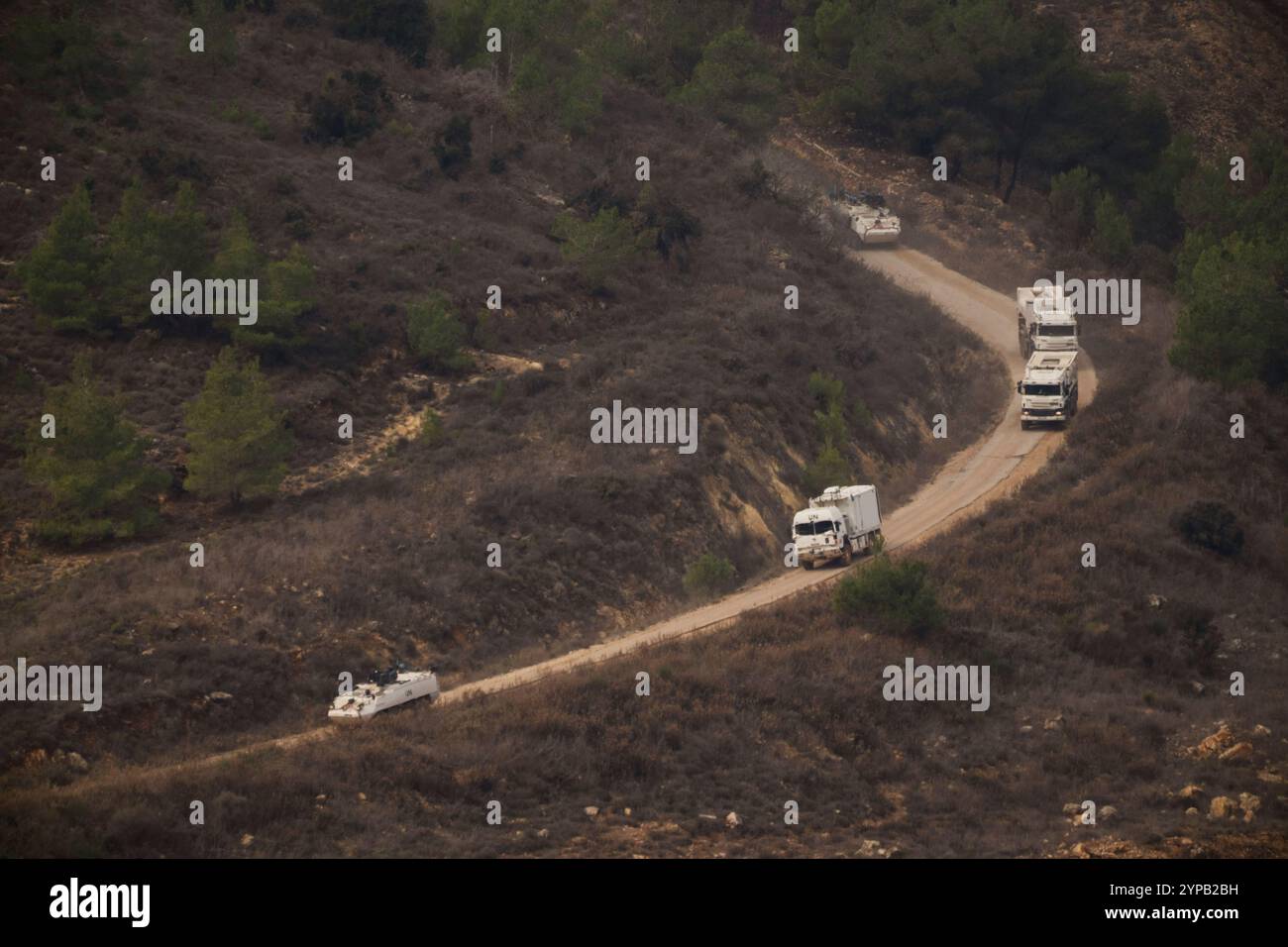 A convoy of the United Nations peacekeeping forces in Lebanon (UNIFIL ...