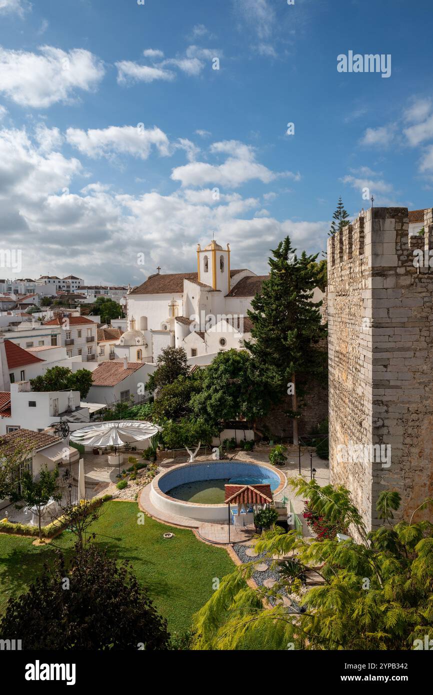 View of church (Igreja Paroquial de Santiago) & castle walls in ...
