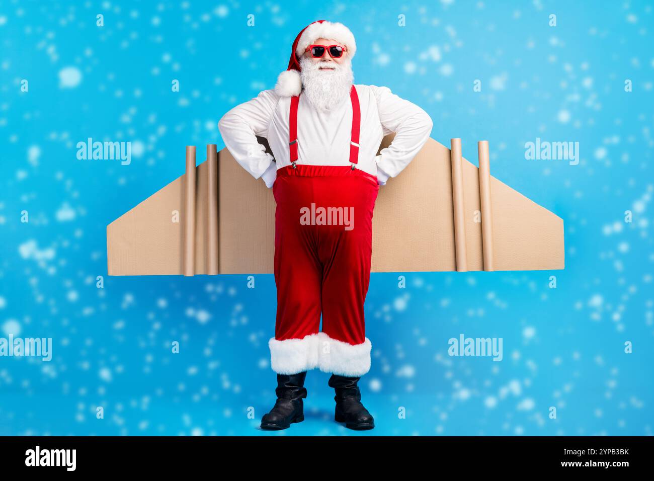 Full length photo of crazy overweight santa claus with big stomach have ...