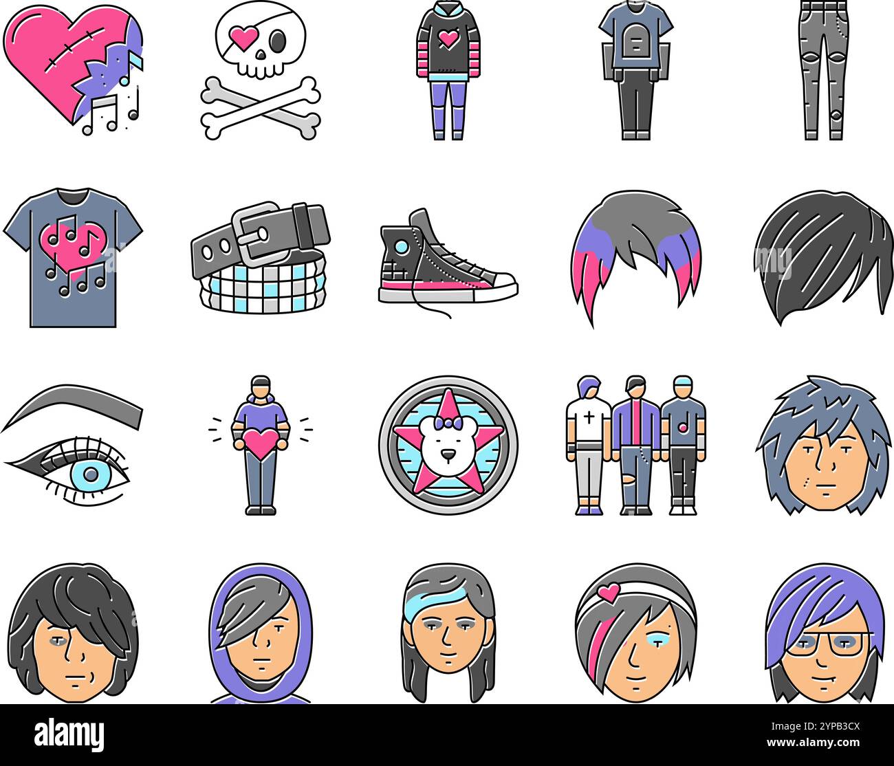 emo punk rock tattoo cute icons set vector Stock Vector Image & Art - Alamy
