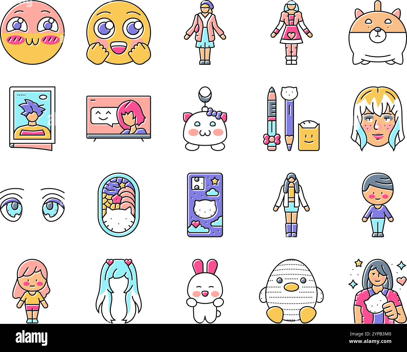 kawaii cute anime emoticon icons set vector Stock Vector Image & Art ...