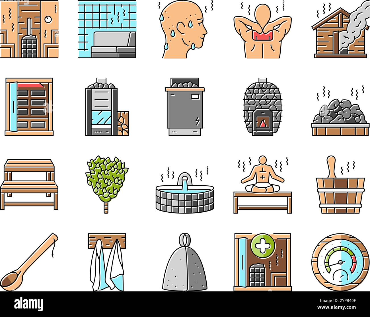 sauna bath spa relax steam room icons set vector Stock Vector Image & Art - Alamy