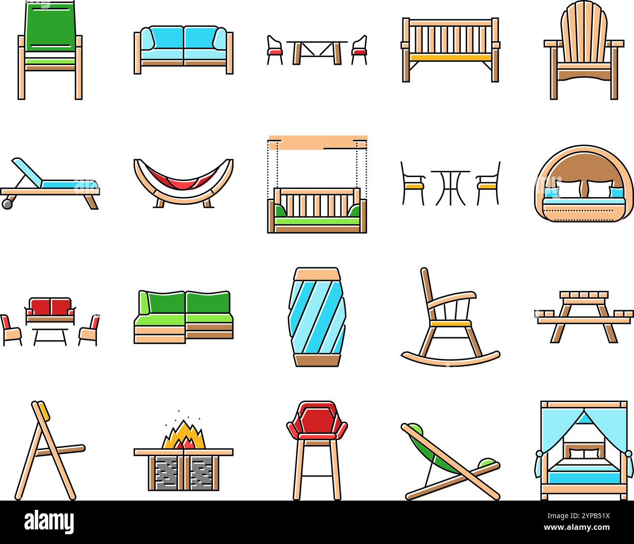 outdoor furniture patio garden icons set vector Stock Vector Image ...