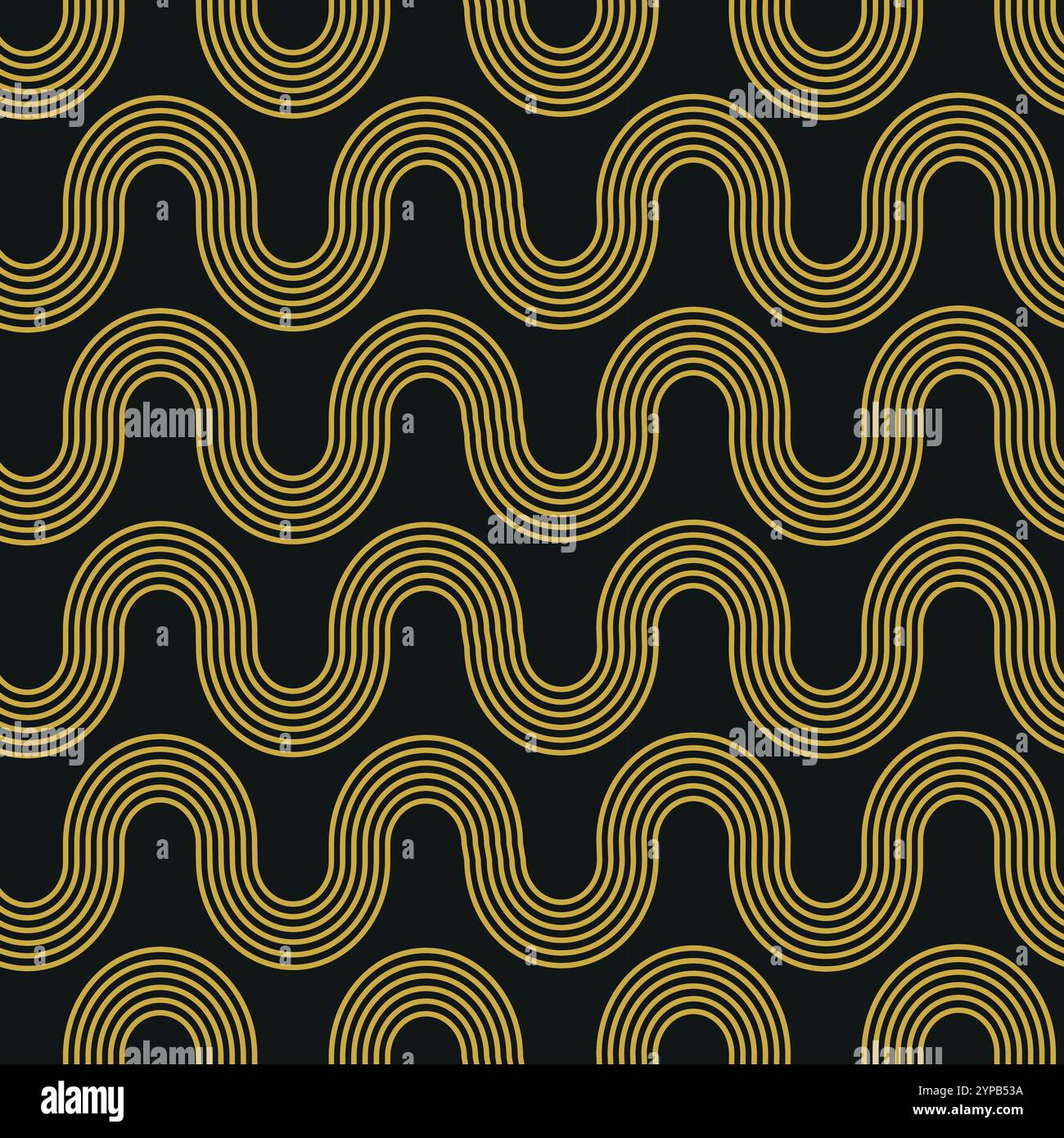 Art Deco Golden Arch Swirl Lines seamless pattern on black background ...
