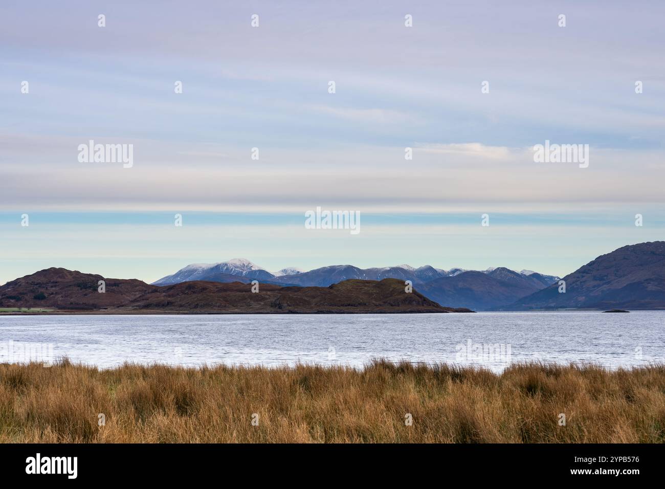 28 November 2024. View across Loch Linnhe towards Ben Nevis, Highlands ...