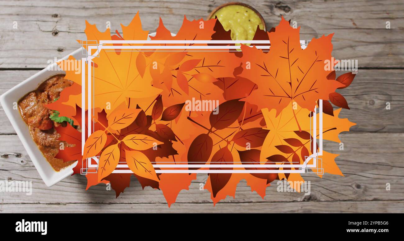 Image of frame with fall leaves over bowls with dips Stock Photo - Alamy